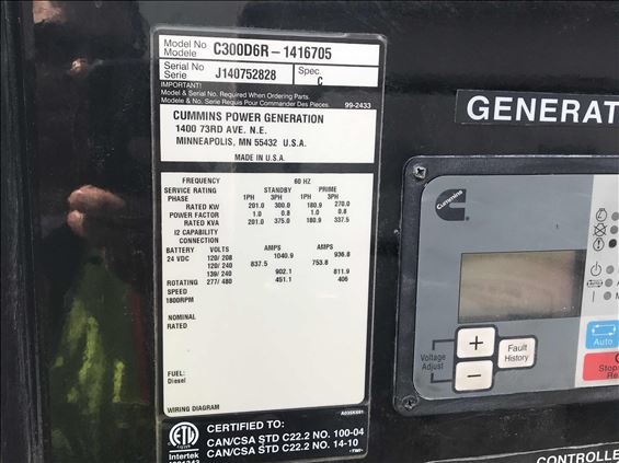 Used 2015 Cummins C300D6R Diesel Generator For Sale in Houston, TX ...