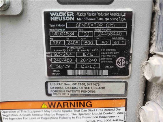 Used 2018 Wacker Neuson G25 T4F Diesel Generator For Sale in Downey, CA ...